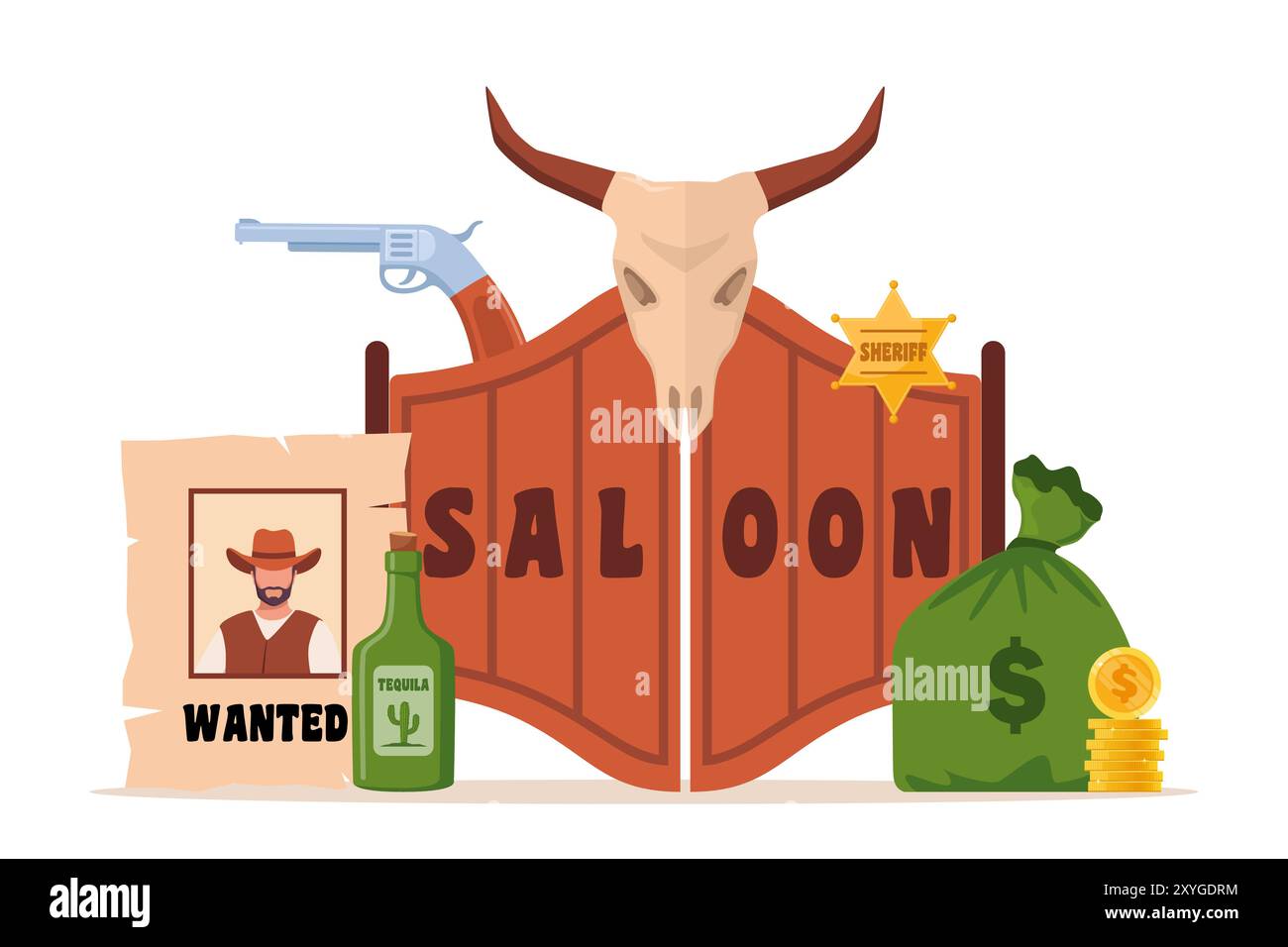 Wild West icons composition. Western and cowboy elements. Texas symbols ...