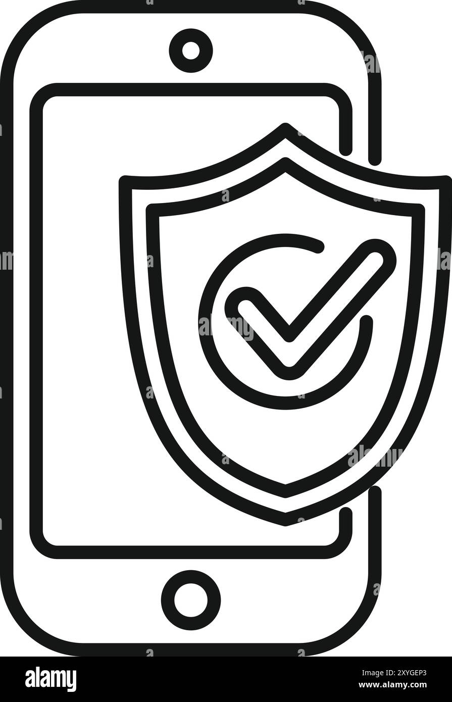 Simple vector showing a smartphone with a check mark shield presenting a mobile security concept ...