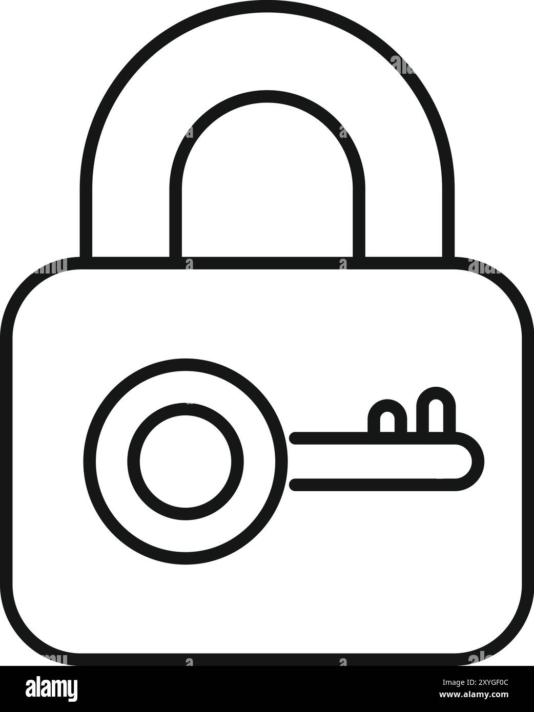 Simple line icon of a padlock with a keyhole, representing security and ...