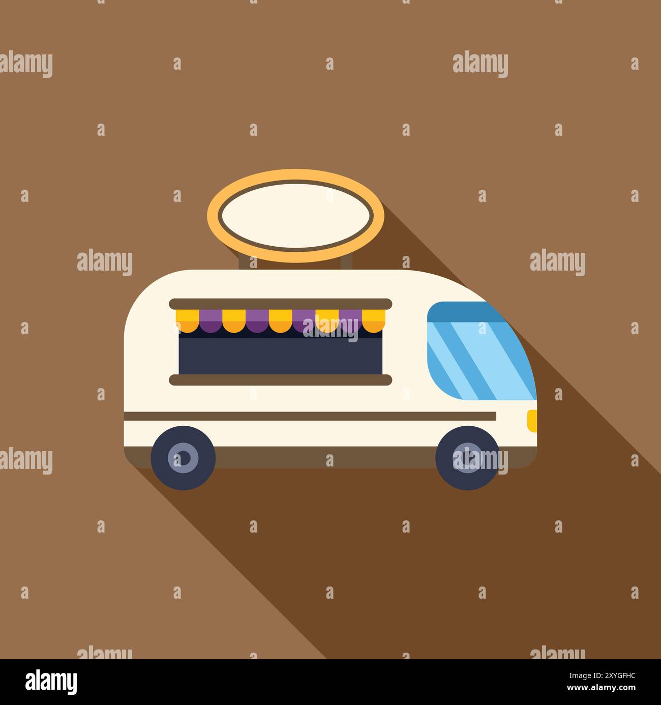 White food truck with a blank sign on top, parked and ready to serve ...