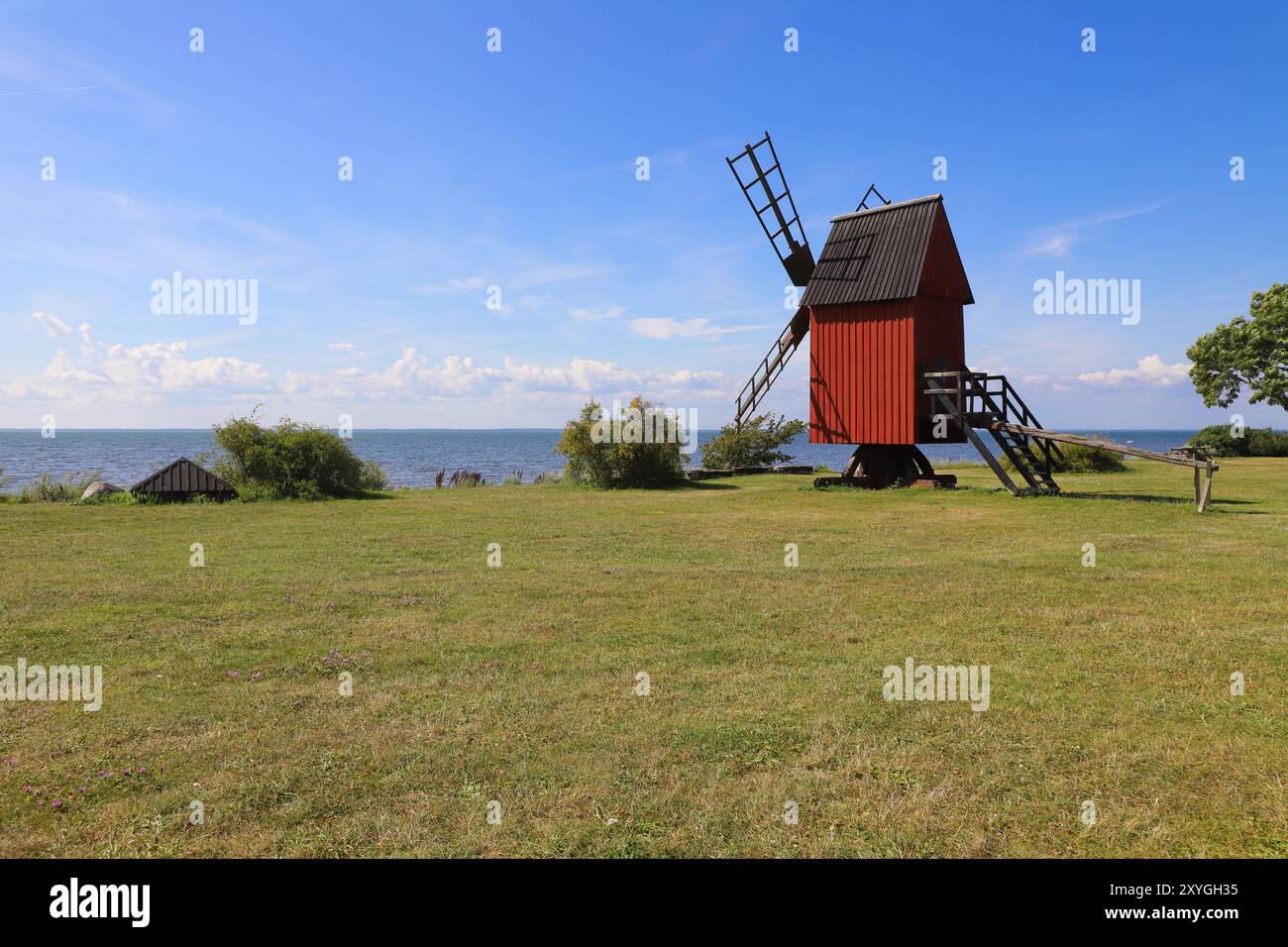 Traditional windmill common in the Swedish province of Oland Stock ...