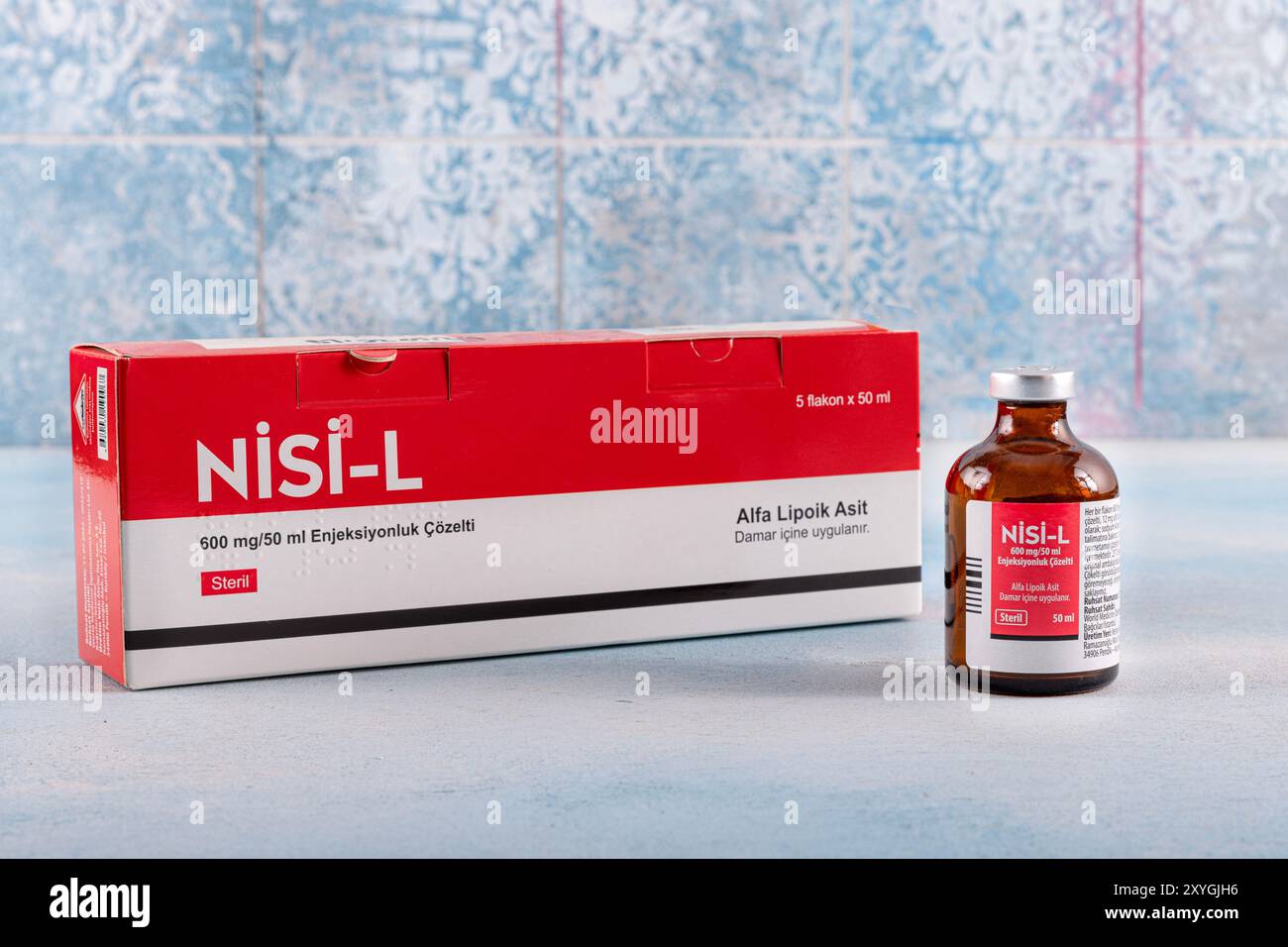 Istanbul, Turkey August 27, 2024; Nisi-L solution. Alpha lipoic acid in ...