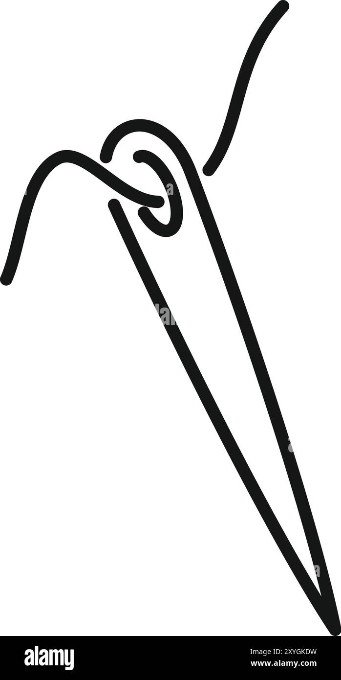 This minimalist line art icon represents a needle with thread passing ...