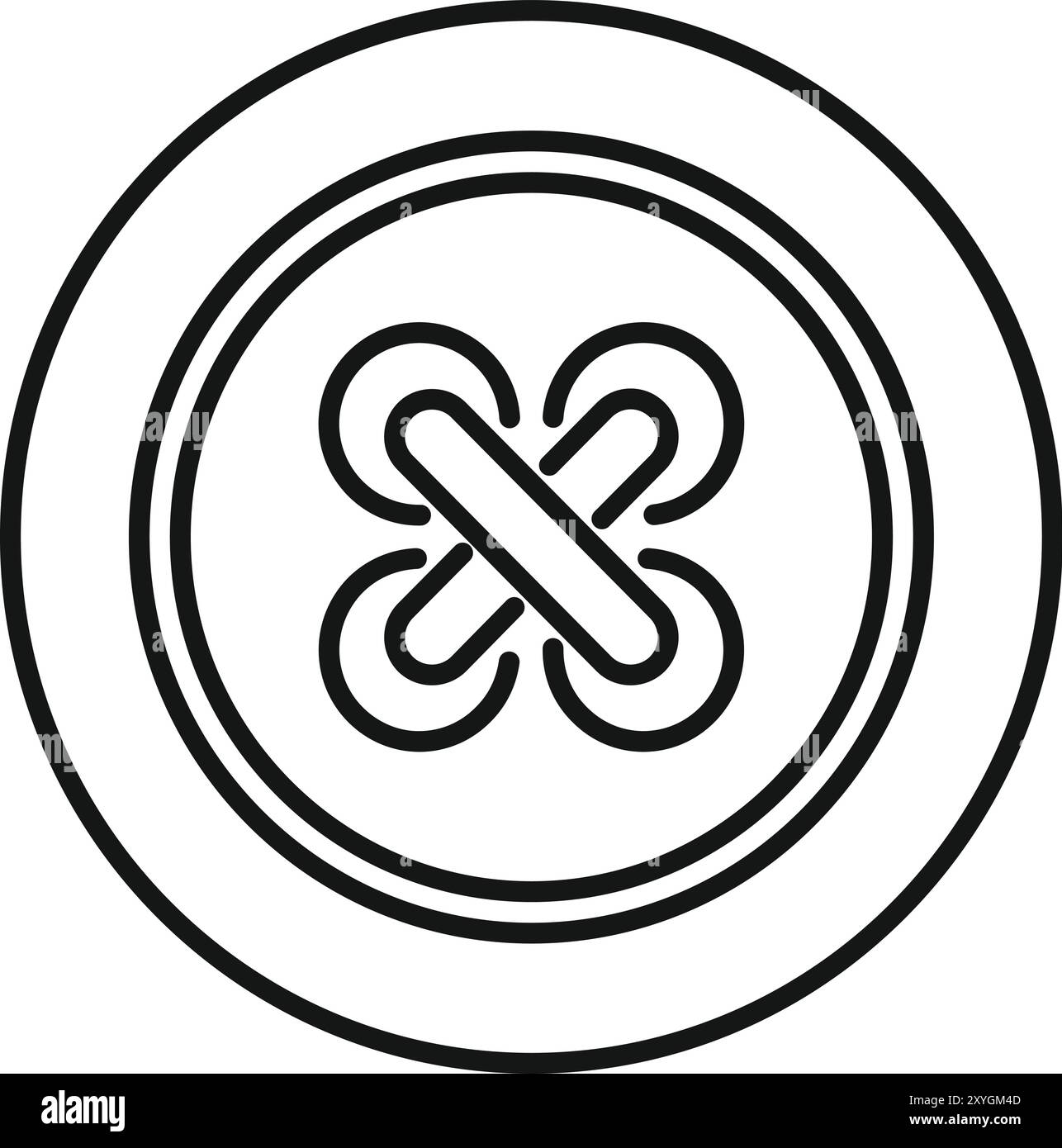 Simple line art icon of a round clothes button with the cross stitch ...