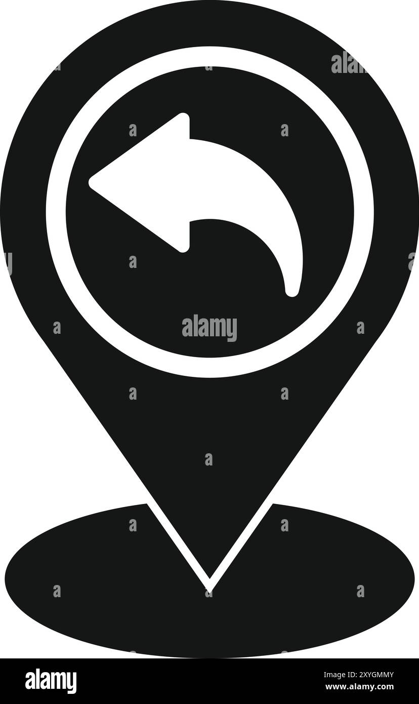 This simple icon features a location pin with an arrow pointing left ...