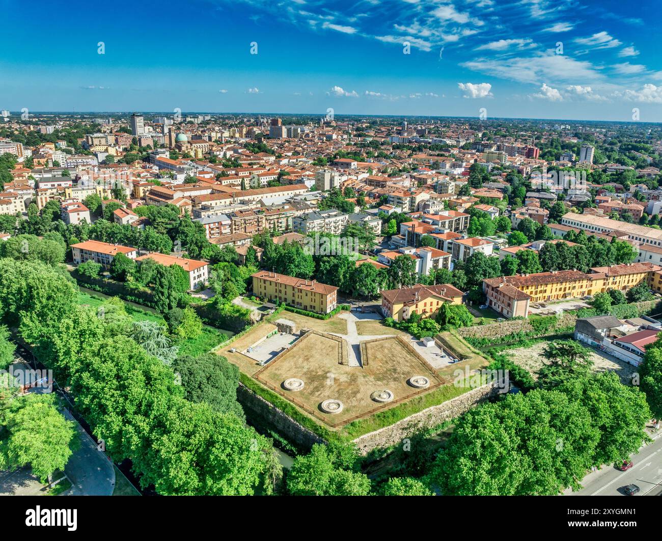 Aerial view of angled bastion on the medieval city wall protecting ...