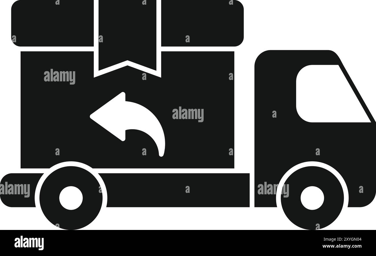 Delivery truck carrying back order icon in black simple silhouette ...