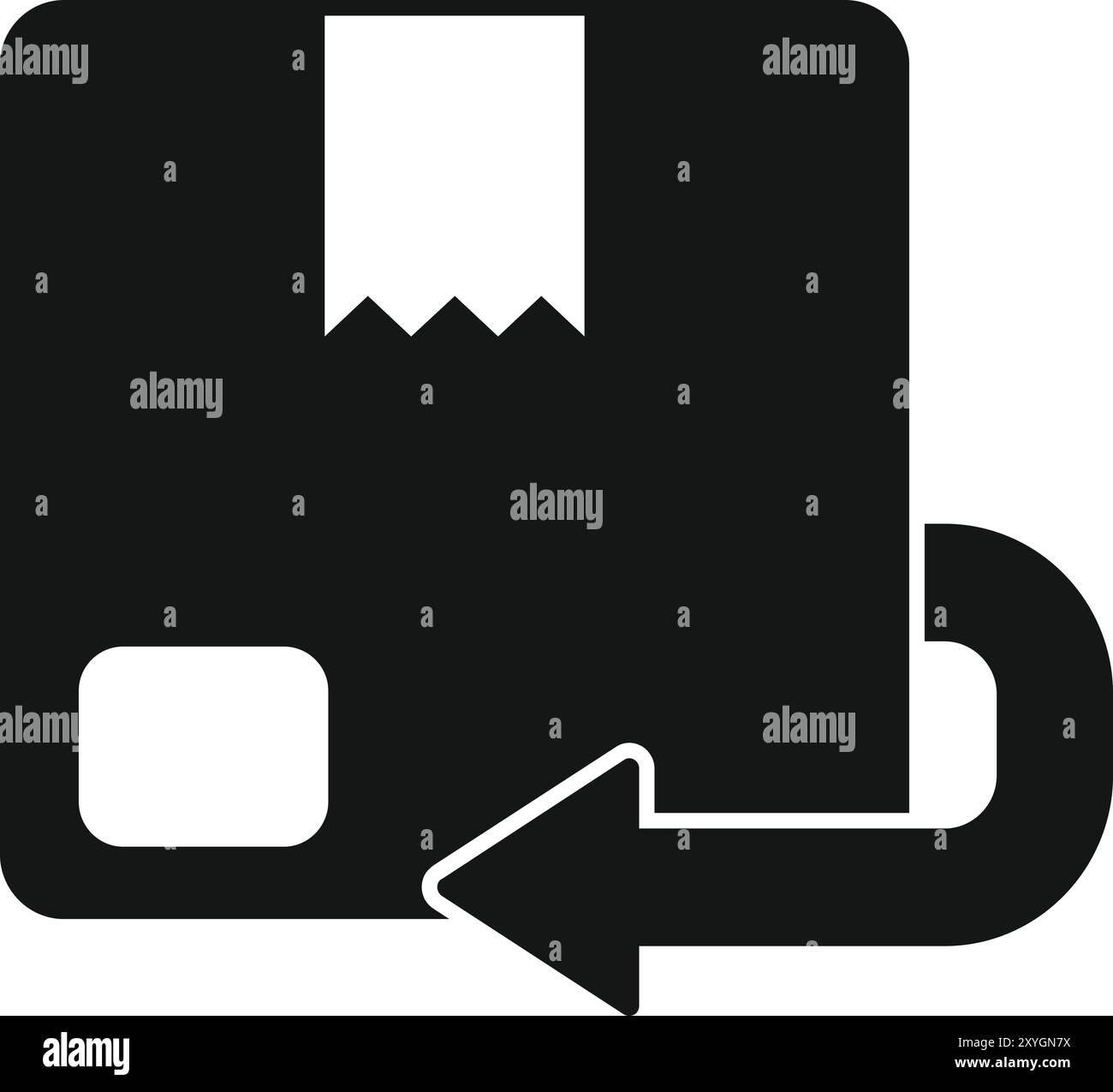 Simple icon showing a return process with a parcel and a curved arrow ...