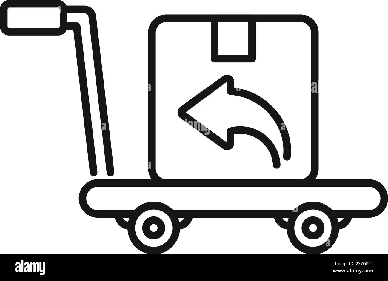 Line art icon of a hand truck carrying a return parcel box ...