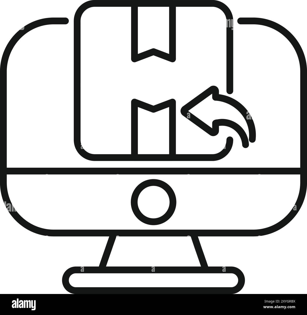Simple icon depicting a package being returned using a desktop computer ...
