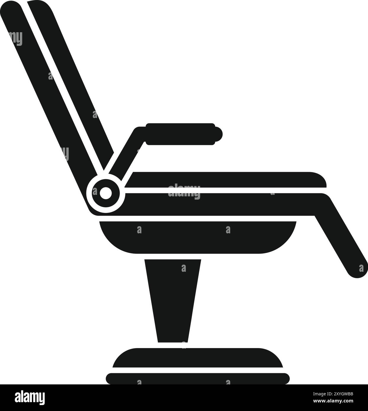 Simple icon of a black adjustable hydraulic barber chair rotating up ...