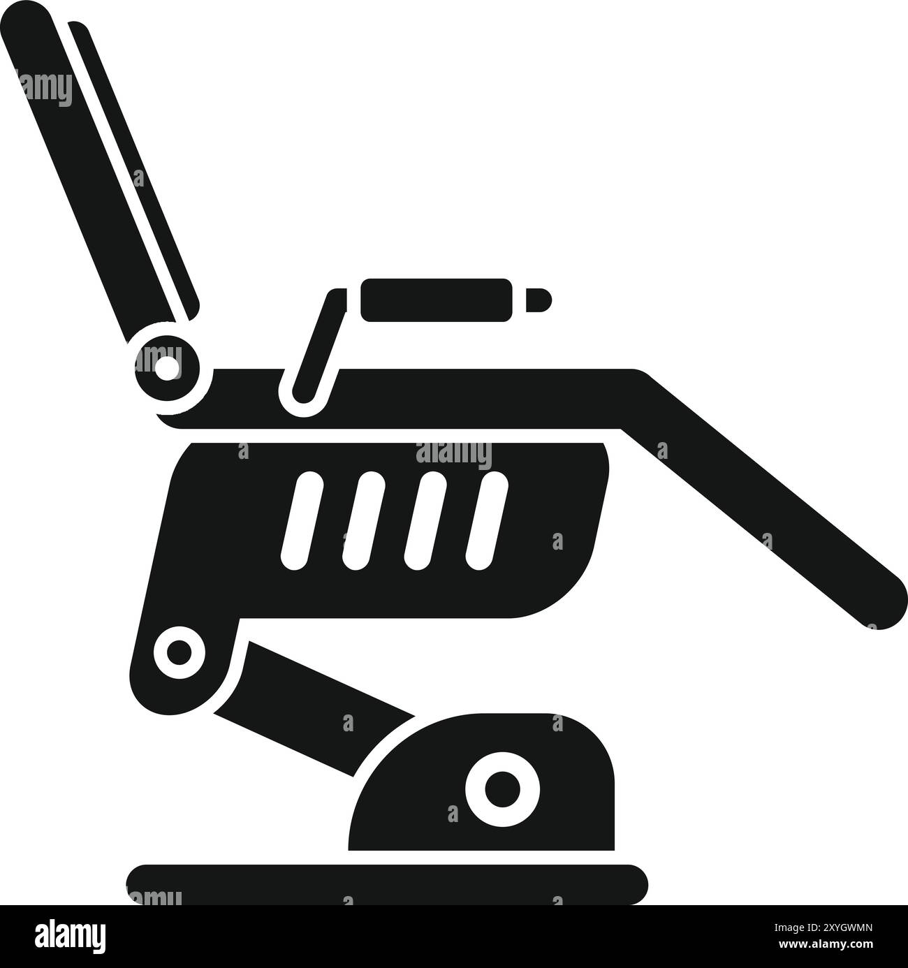 Simple icon of a black adjustable hydraulic chair with foot rest raised ...