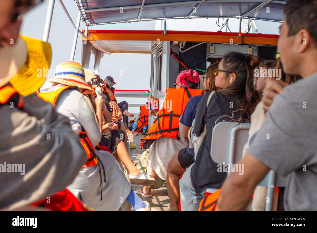 Tourists are sailing on a sea ferry. Travel and tourism. Thailand ...