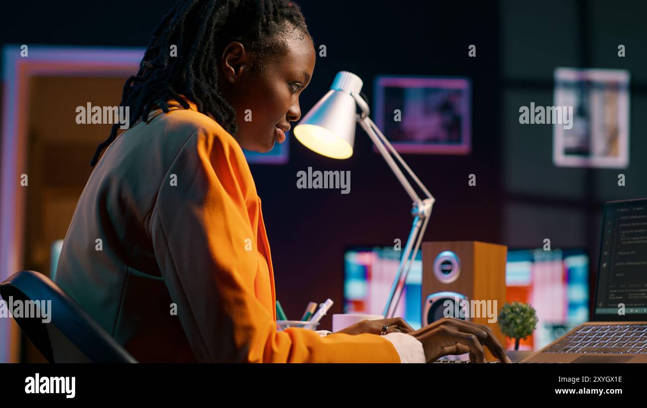 African american system engineer using AI system to write computer ... African american system engineer using AI system to write computer ...