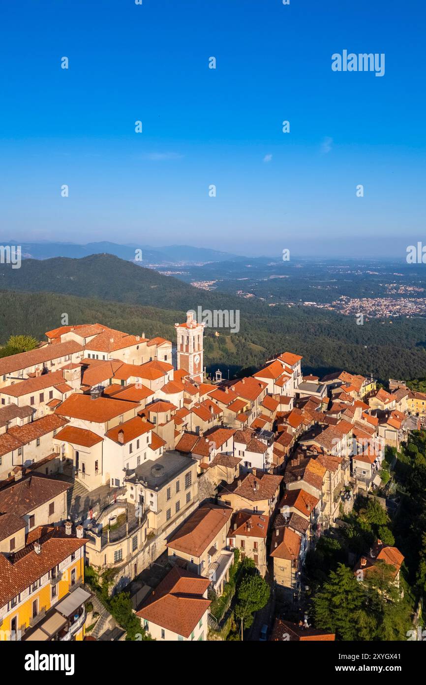 Aerial view of the town of Santa Maria del Monte in summer. Varese ...