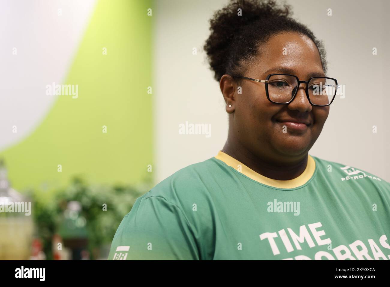 Portrait of Beatriz Souza, brazilian woman judo athlete, gold medal ...