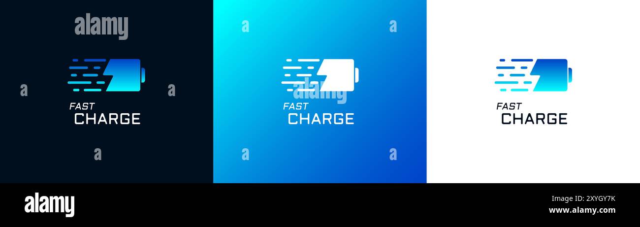 Fast electric battery charging logo set. Quick electrical power charger ...