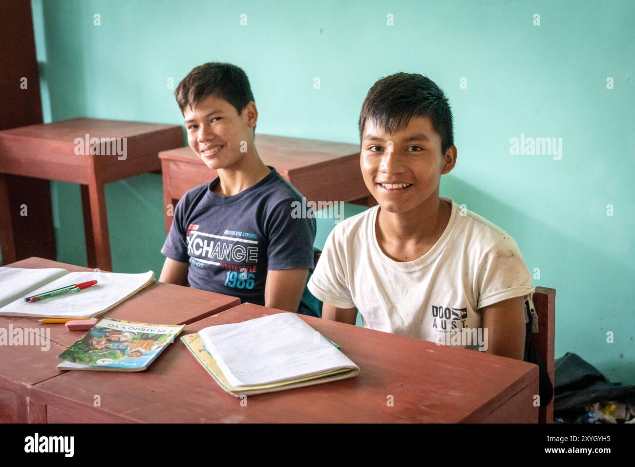 School Children Smile in a Riberenos Village in the Peruvian Amazon ...