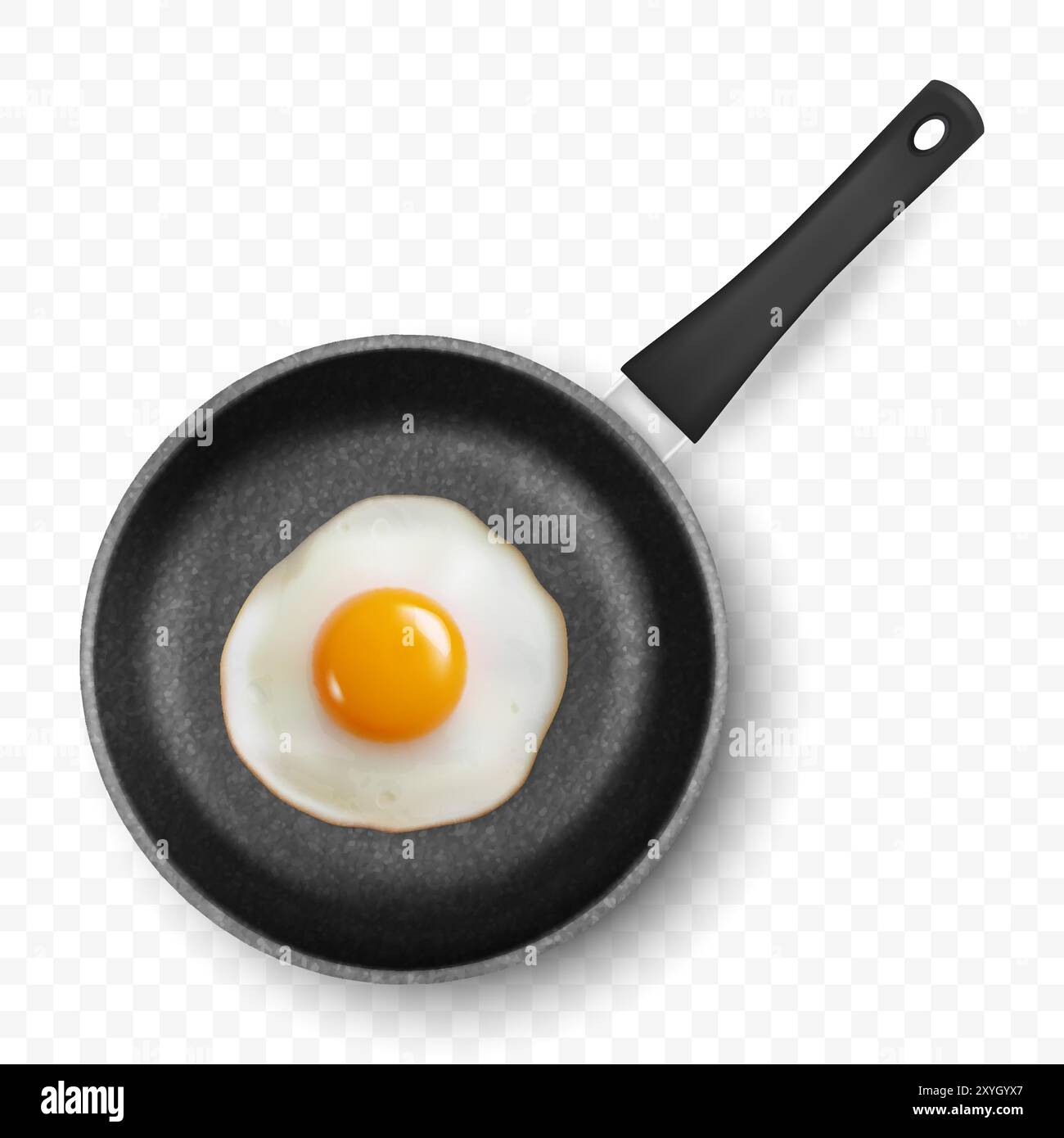 Vector 3d Realistic Fried Egg in the Black Frying Pan, Closeup Isolated ...