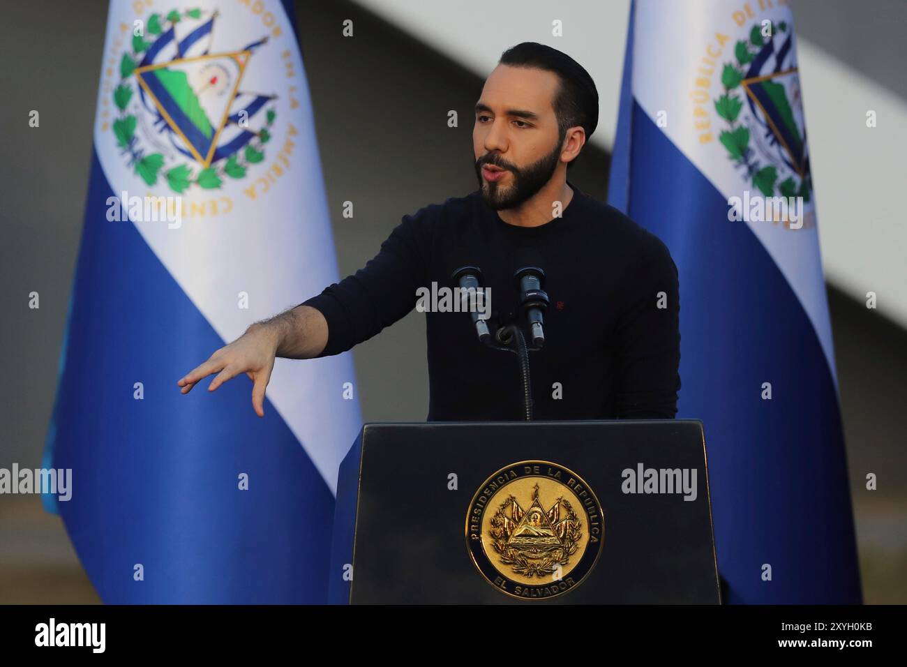 FILE - El Salvador's President Nayib Bukele gives a speech during the ...