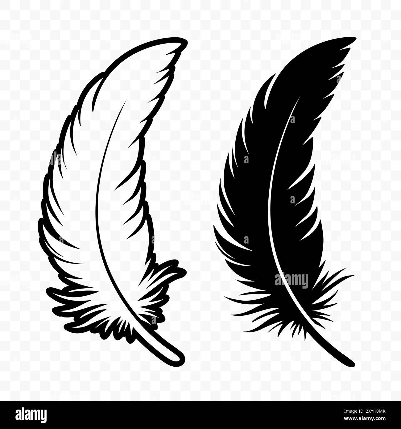 Vector Black and White Fluffy Feather Logo Icons. Silhouette Feather ...