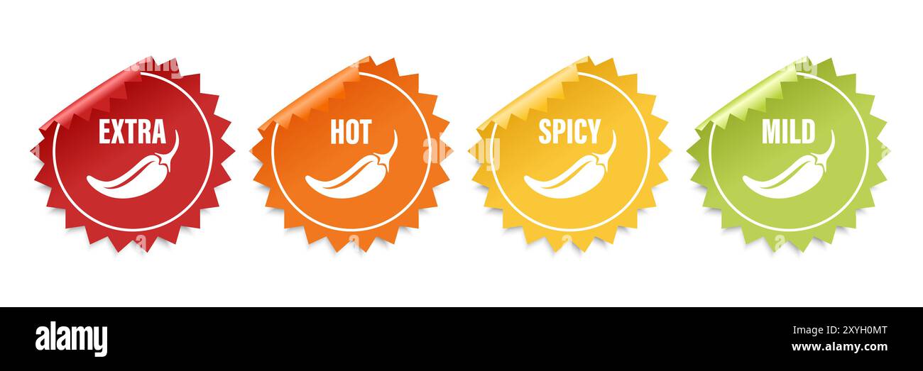 Realistic Vector Round Stickers with Spicy Chili Pepper Icon, Food ...