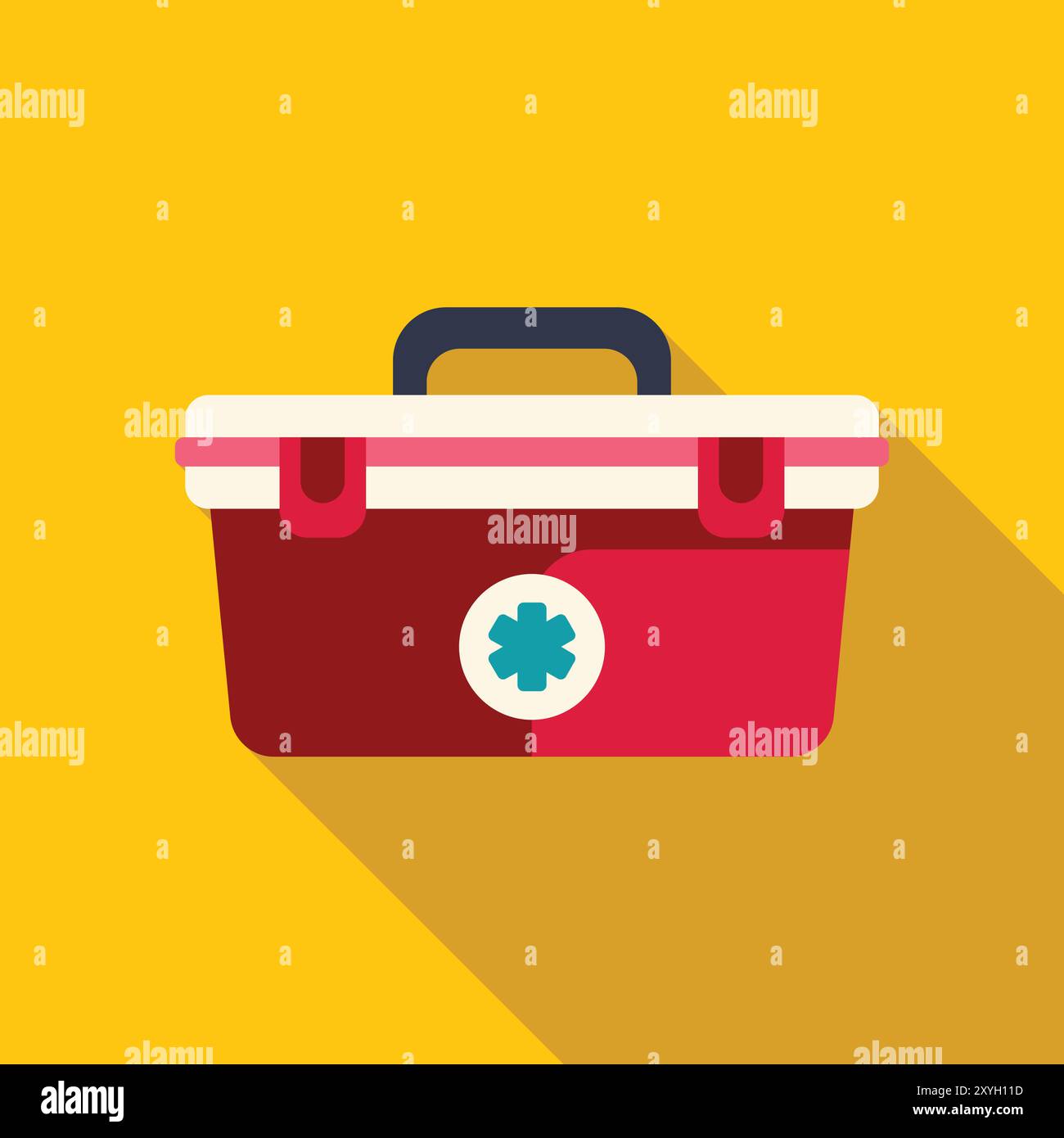 First aid kit icon is laying on a yellow background, representing ...