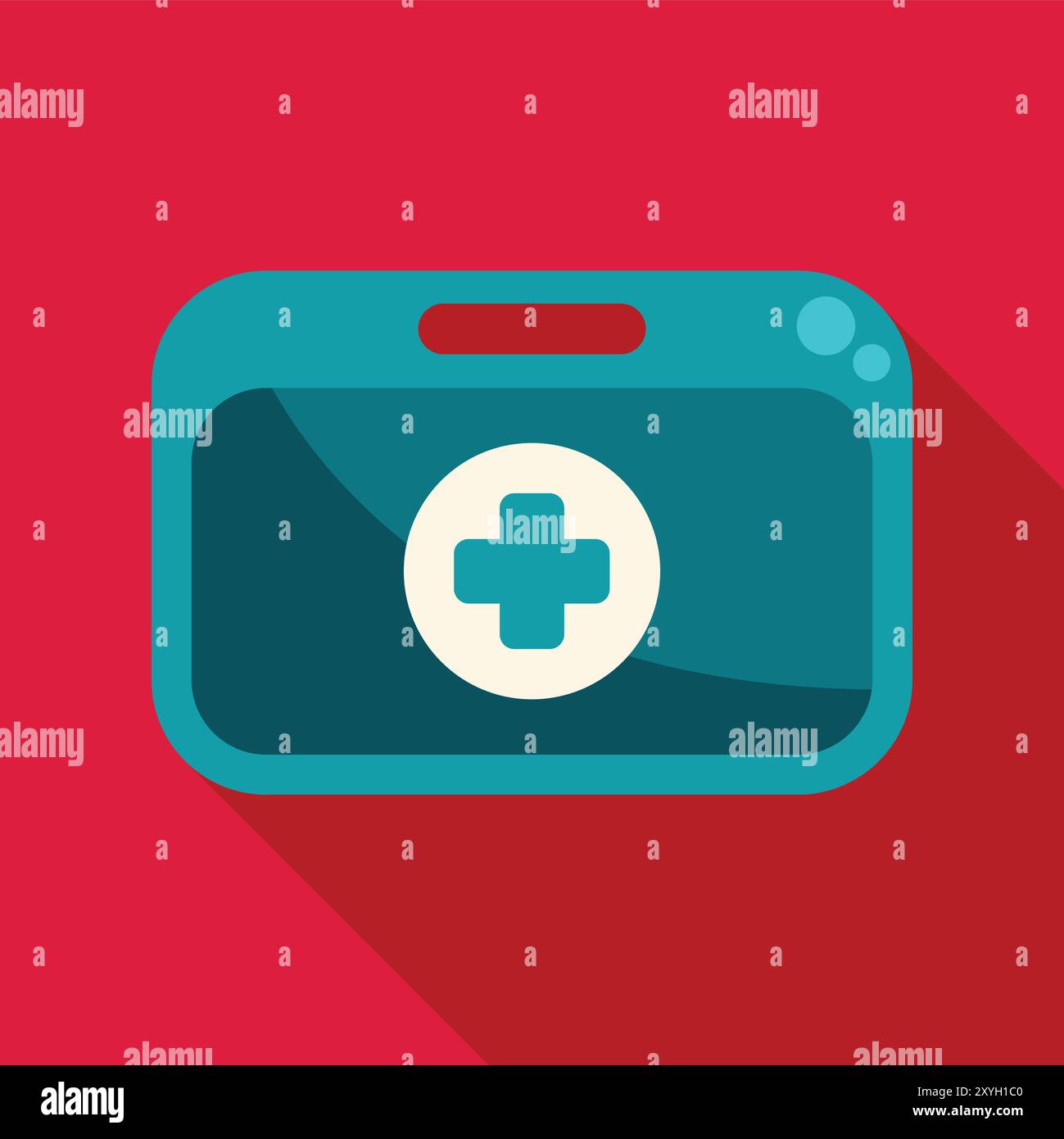 Blue first aid kit closed, lying flat, showing a white cross symbol ...