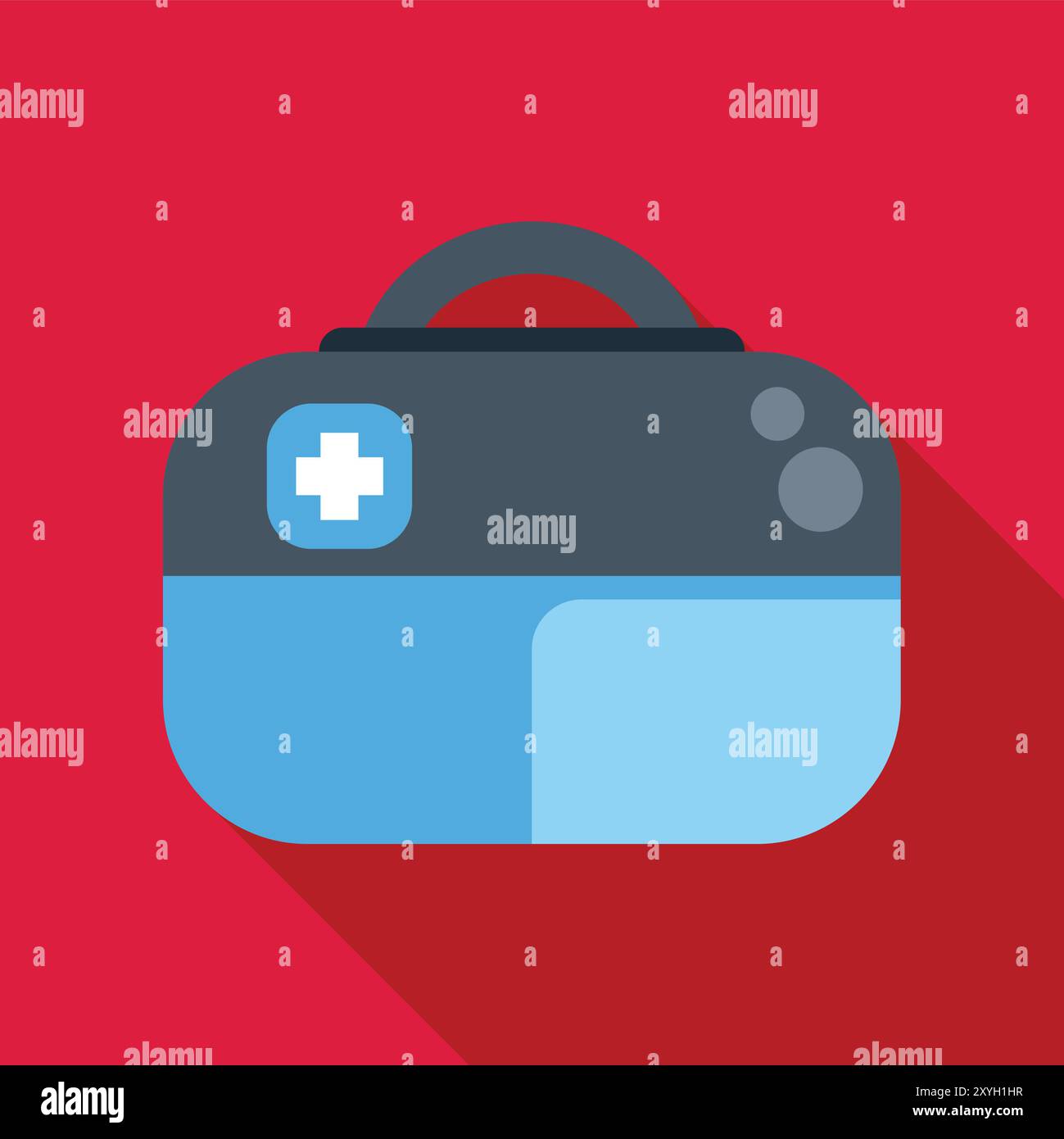 Blue first aid kit closed, showing white cross symbol, over red background Stock Vector Image ...