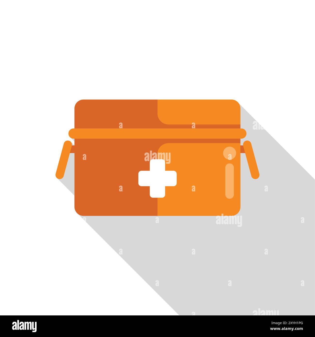 Orange first aid kit closed with latches, displaying white cross symbol ...