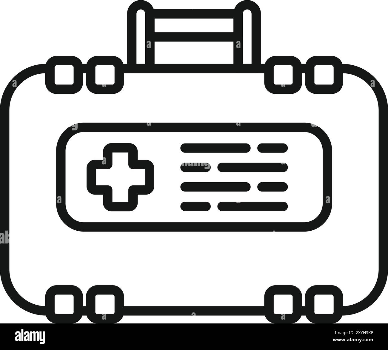 Simple, bold, black and white icon of a first aid kit, prepared for any ...