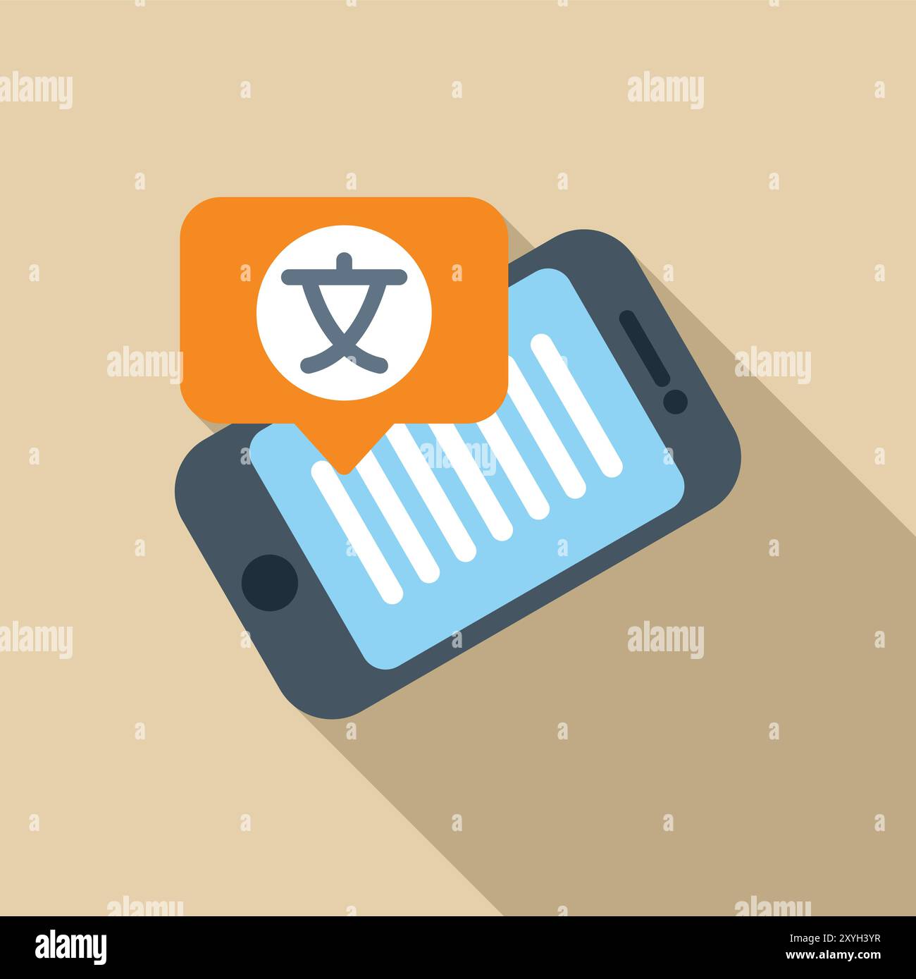 Smartphone is displaying a foreign language symbol in a speech bubble ...