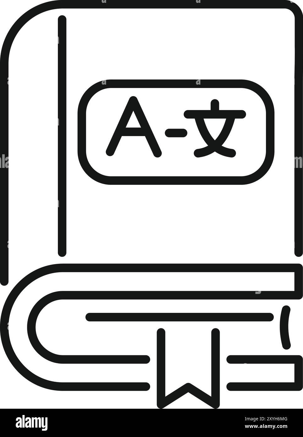 Line art icon of a language textbook featuring english and chinese ...