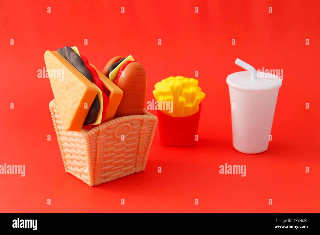 Fast food, basket with sandwiches, soda and french fries Stock Photo ...