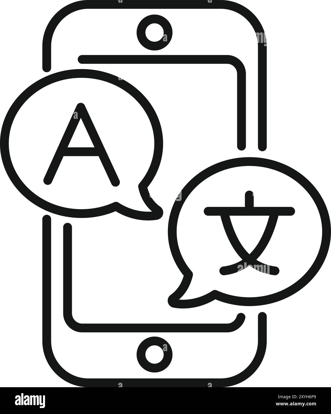 Smartphone is showing speech bubbles with different alphabets ...