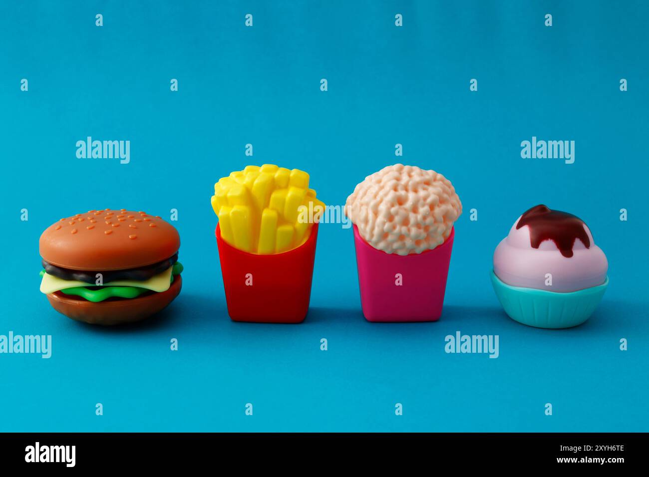 Fast food, hamburger, french fries, popcorn and ice cream Stock Photo ...