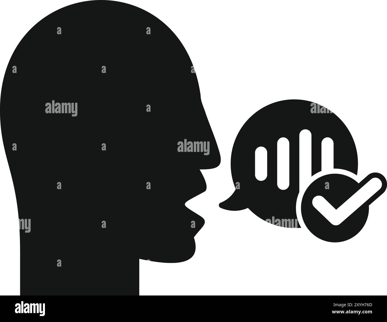 This simple vector icon represents the concept of voice recognition ...