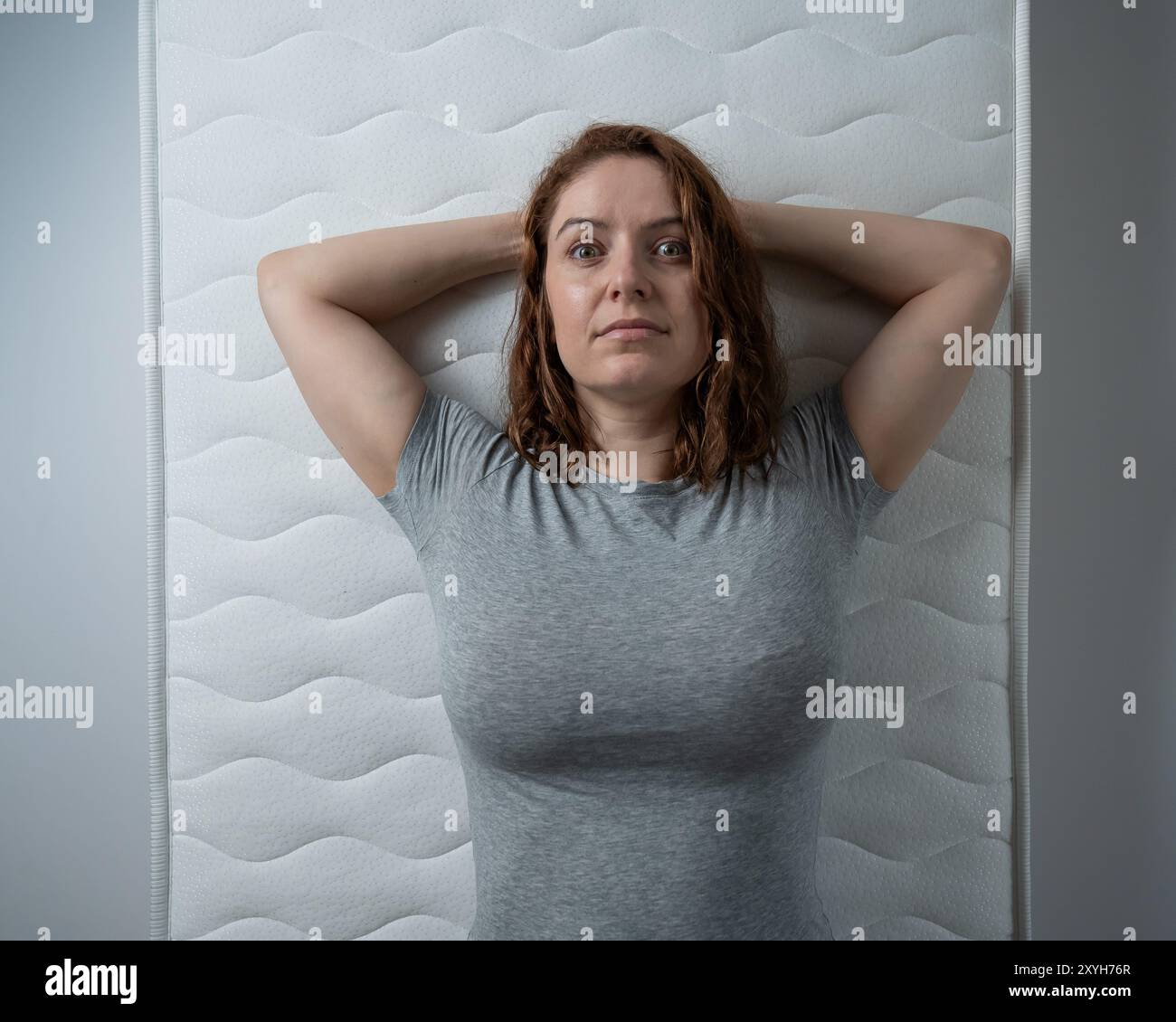 Top view of Caucasian woman suffering from insomnia Stock Photo - Alamy