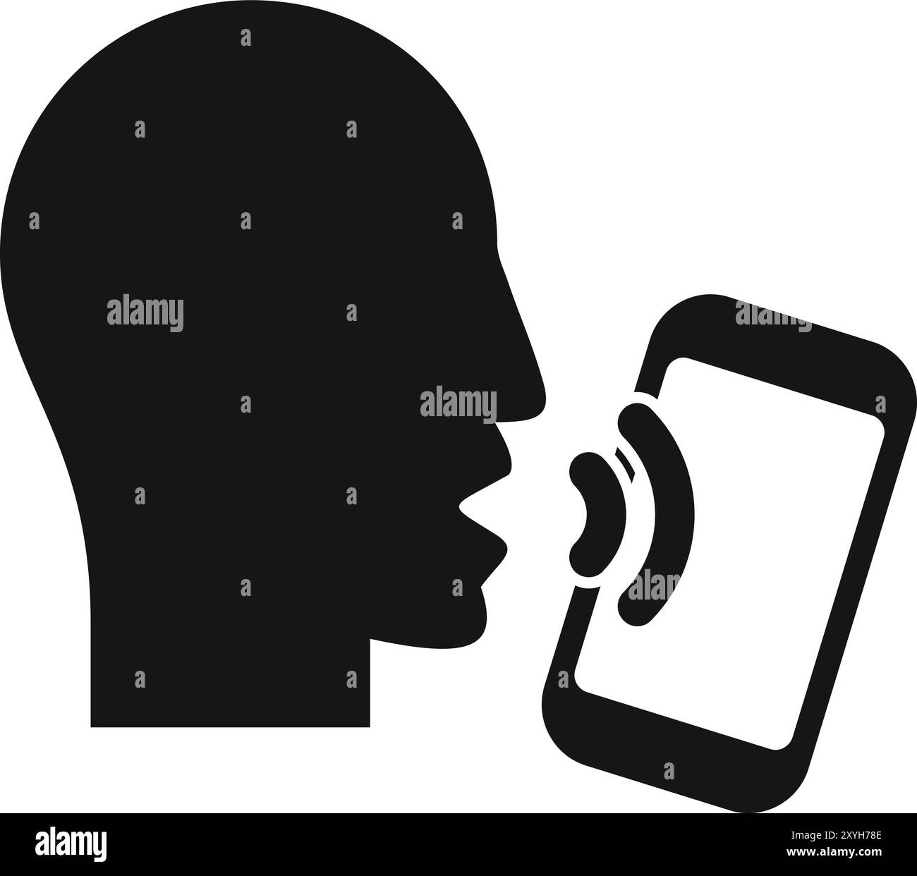 Black and white vector illustration of a human head silhouette speaking ...