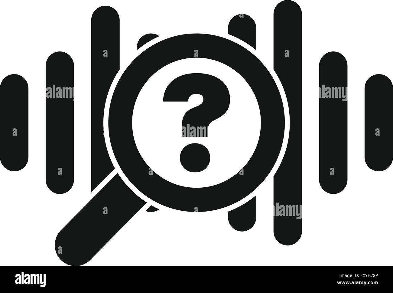 Black and white vector illustration of a magnifying glass analyzing a ...