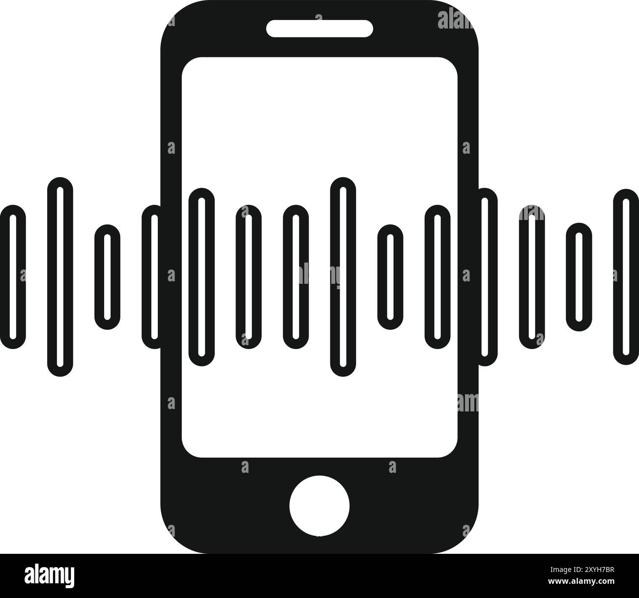 Simple black and white vector icon of a smartphone recording an audio ...