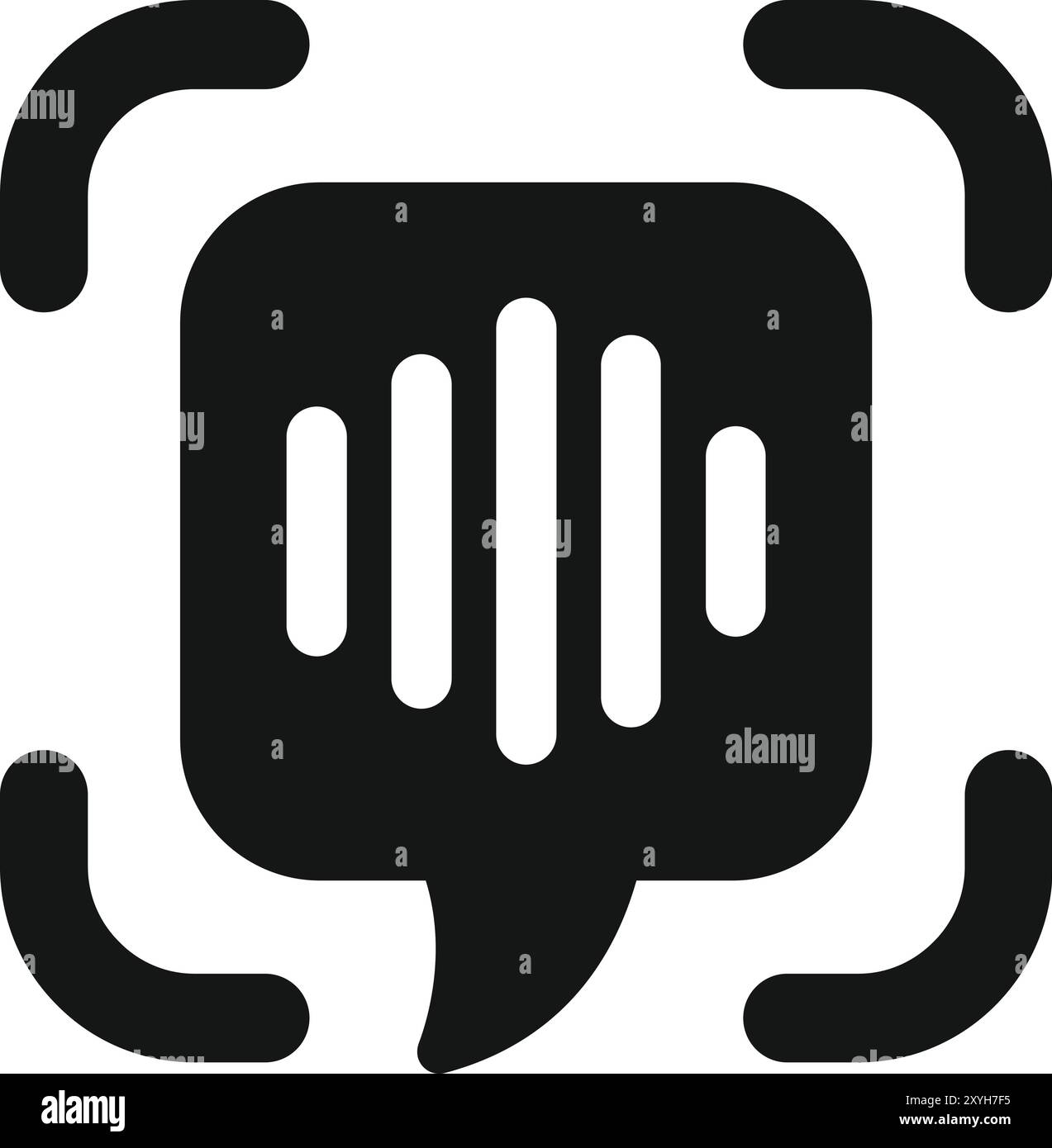Black and white vector icon of a speech bubble with an audio sound wave ...