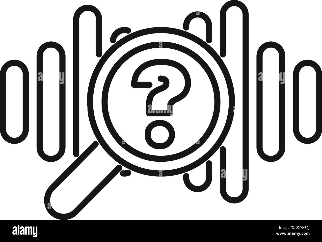 Line art vector icon of a magnifying glass inspecting sound waves with ...
