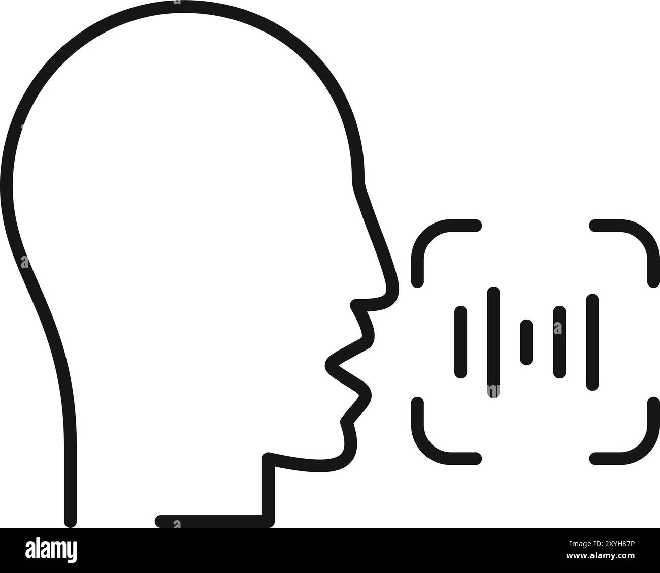 Human head profile talking with sound wave, audio recording or voice ...