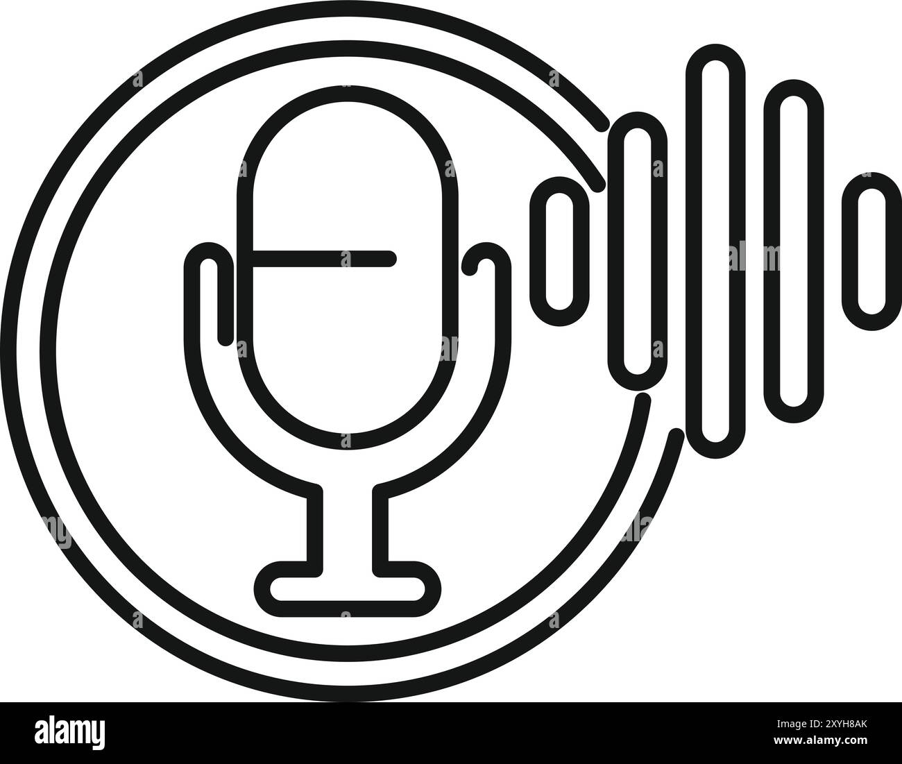 Line art vector icon of a microphone recording audio with sound waves ...