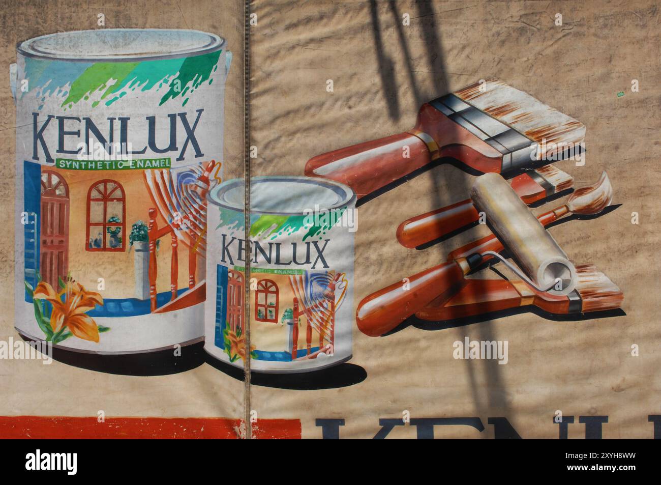 Kenlux Paint Advertisement painted on a canvas blind, Ranau, Sabah ...