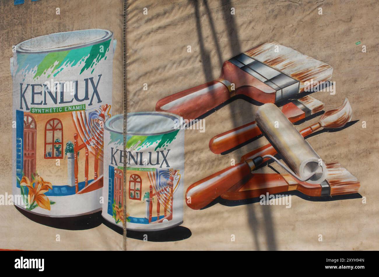 Kenlux Paint Advertisement painted on a canvas blind, Ranau, Sabah ...