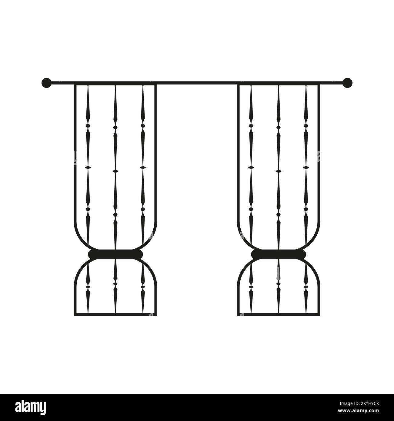 Curtain icon illustration. Black outline with tied drapes. Simple ...
