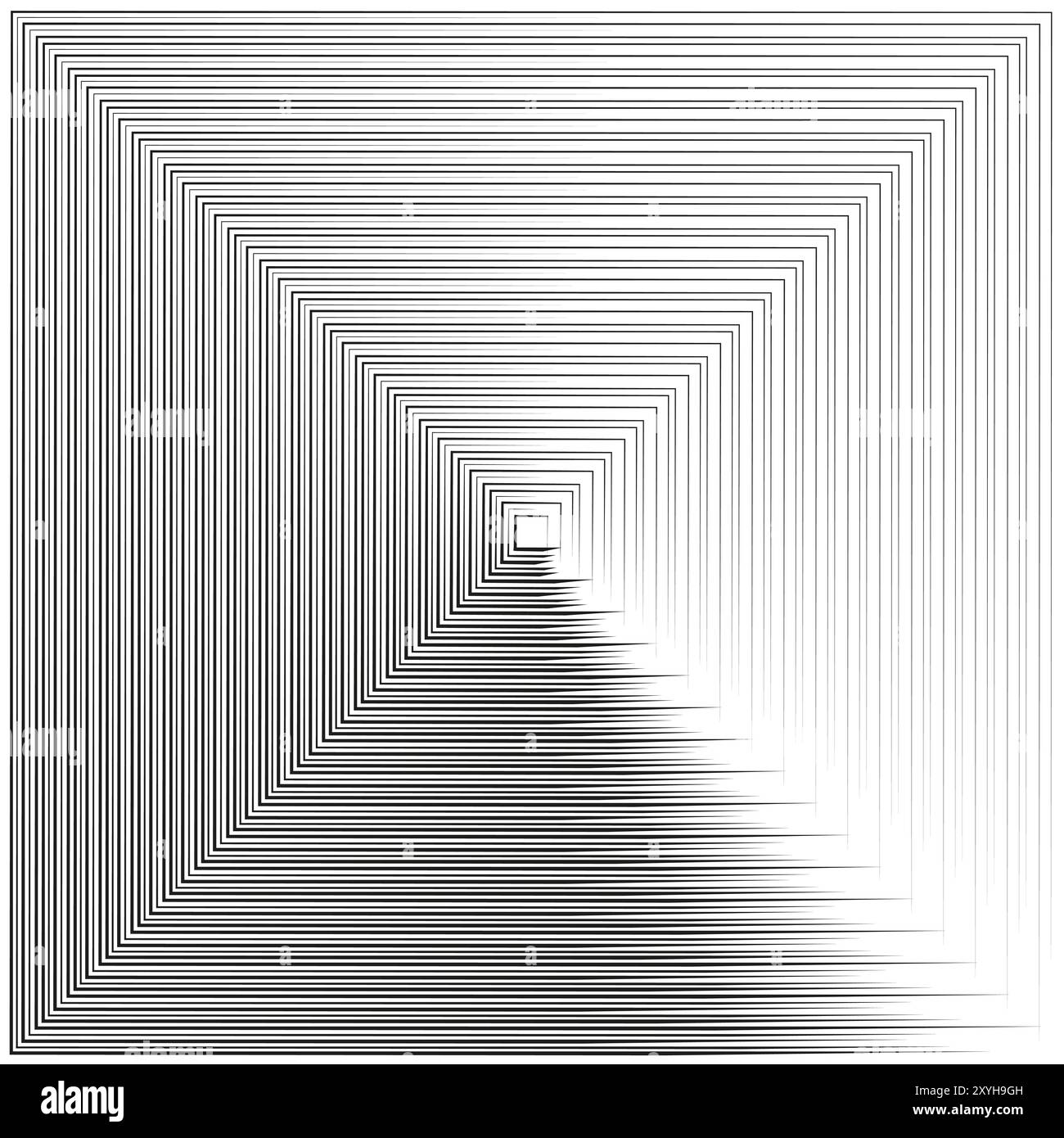 Square optical illusion vector. Black and white concentric lines. Gradual fade effect. Geometric ...