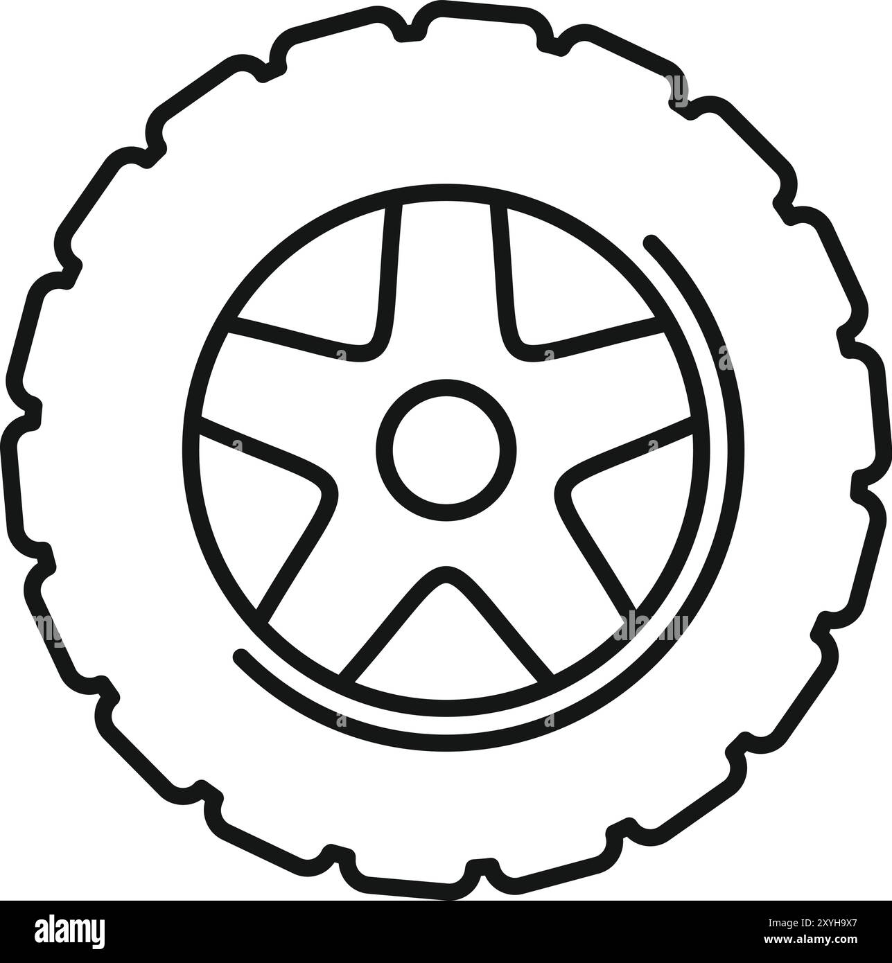 Simple line drawing of a car wheel showcasing a modern rim design ...